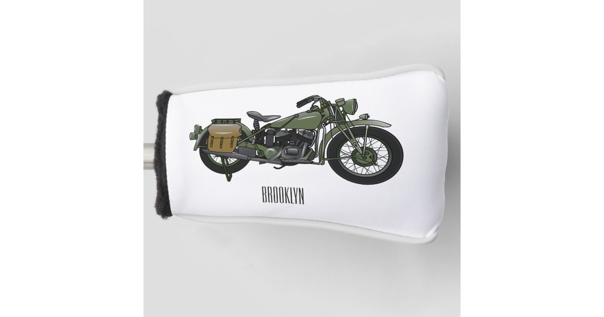 Military cruiser motorcycle cartoon illustration golf head cover | Zazzle