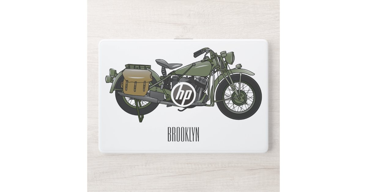 Military cruiser motorcycle cartoon illustration HP laptop skin | Zazzle
