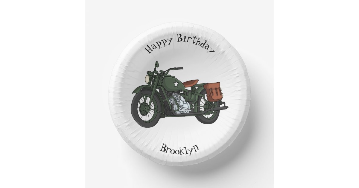 Military cruiser motorcycle cartoon illustration paper bowls | Zazzle