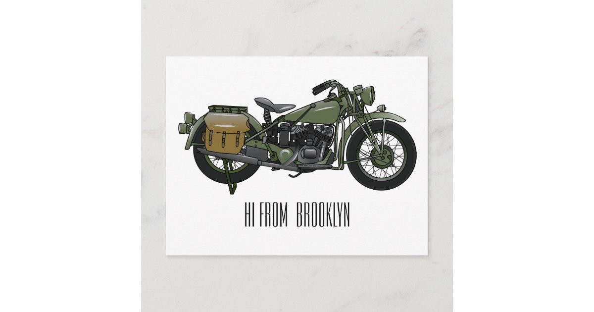 Military cruiser motorcycle cartoon illustration postcard | Zazzle
