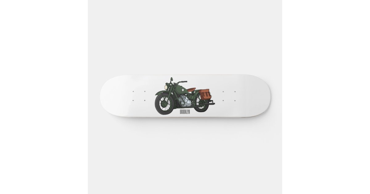 Military cruiser motorcycle cartoon illustration skateboard | Zazzle