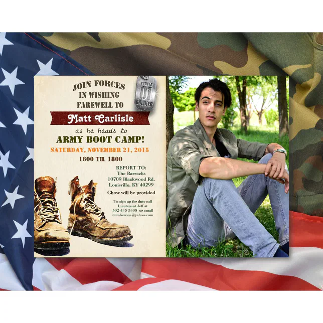 Military Farewell Going Away Boot Camp Invitation | Zazzle