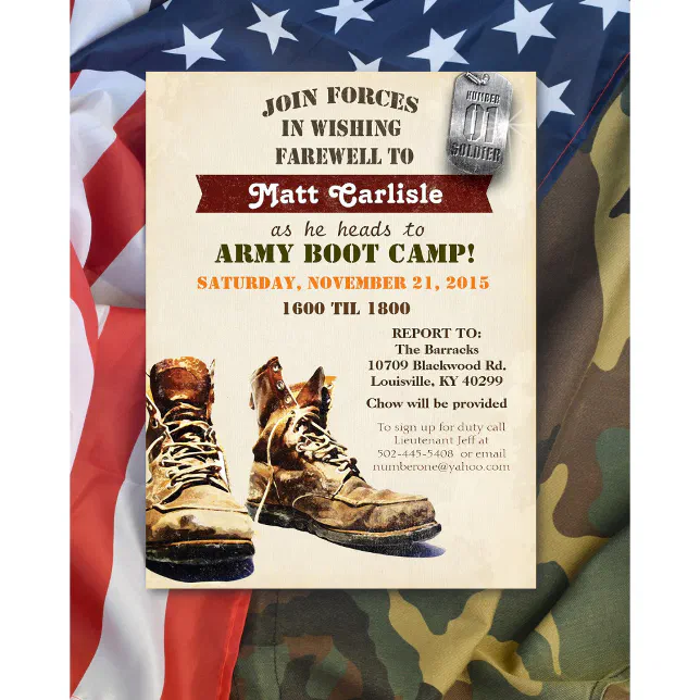 Military Farewell Going Away Boot Camp Invitation | Zazzle