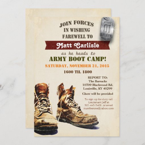 Military Farewell Going Away Boot Camp Invitation | Zazzle