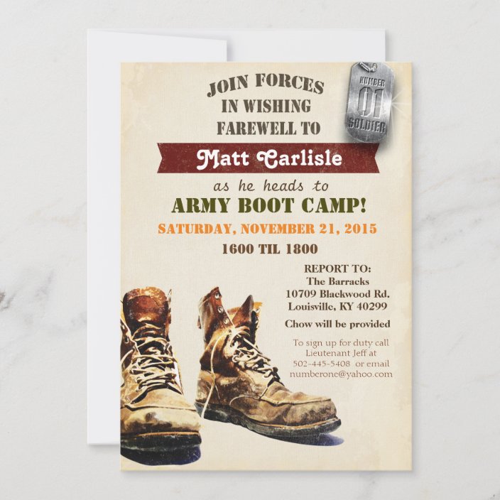 Military Farewell Going Away Boot Camp Invitation | Zazzle.com