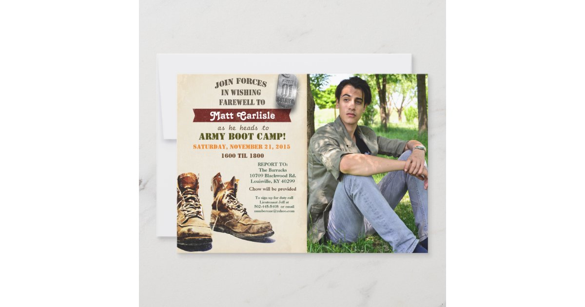 Military Farewell Going Away Boot Camp Invitation | Zazzle