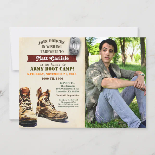 Military Farewell Going Away Boot Camp Invitation | Zazzle