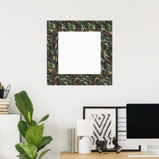 Military Forest Camouflage Background With White Poster | Zazzle