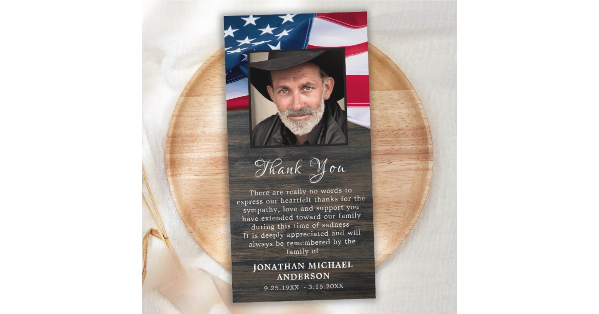 Military Funeral Veteran Photo Memorial Sympathy Thank You Card | Zazzle