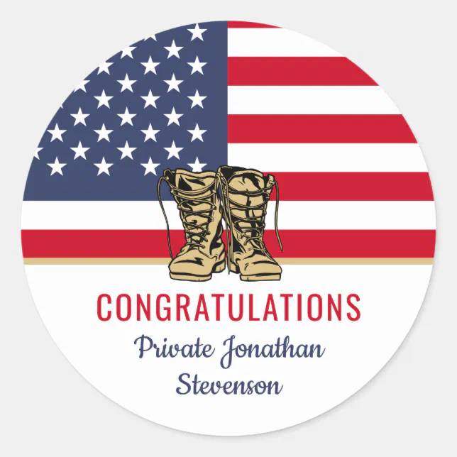 Military Graduation Army Boot Camp Patriotic Classic Round Sticker | Zazzle