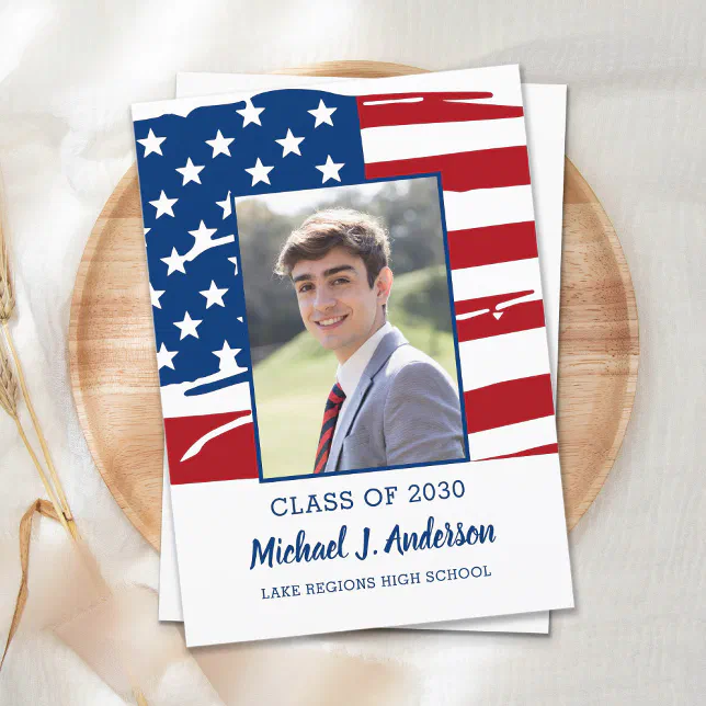 Military Graduation Patriotic Graduate Photo Flag Invitation Postcard ...