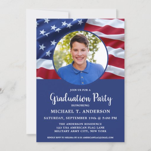 Military Graduation USA Flag Photo Patriotic Invitation | Zazzle
