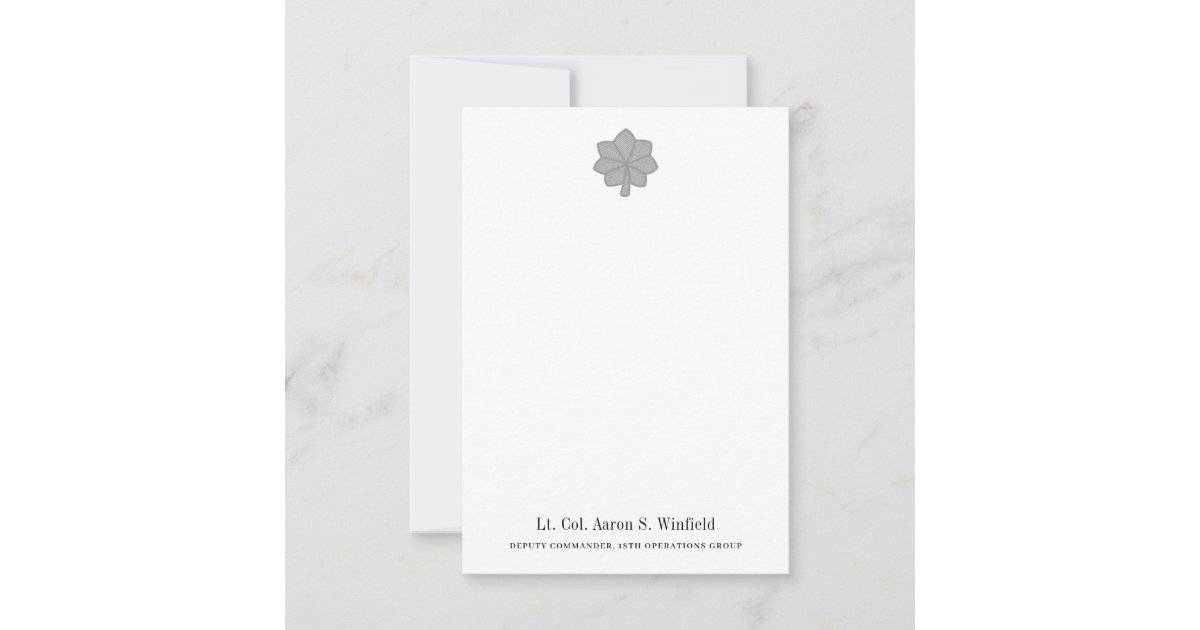 Military Lieutenant Colonel Personal Stationery Thank You Card | Zazzle