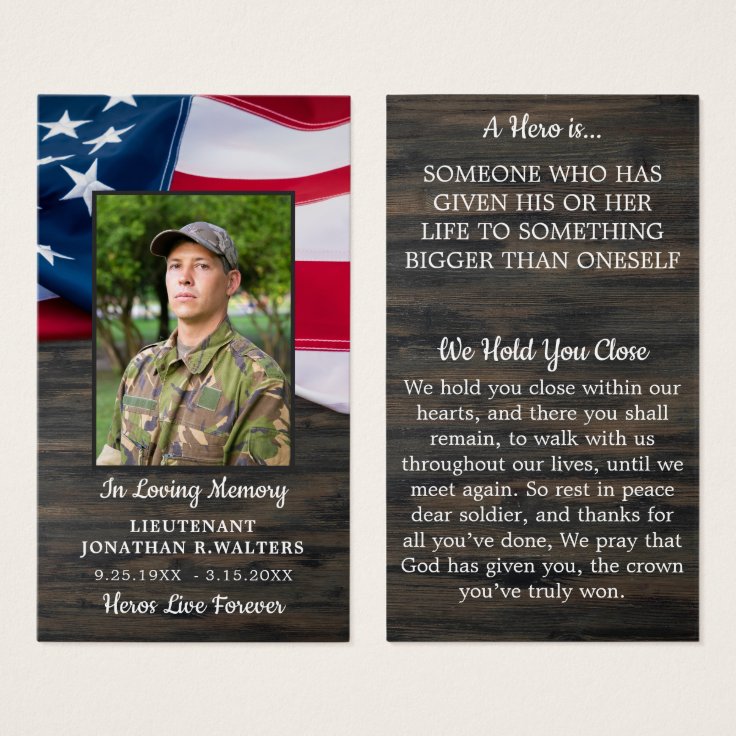 Military Memorial Fallen Soldier Prayer Card | Zazzle