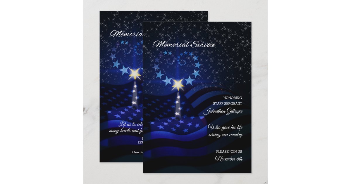 Military Memorial Service Invitation Candle | Zazzle