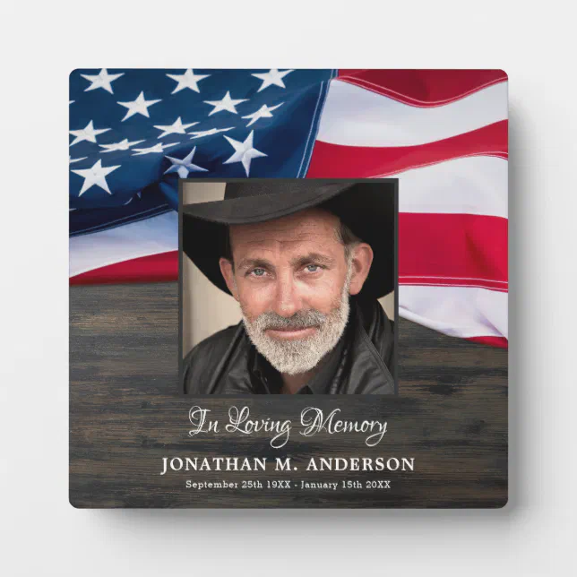 Military Memorial Veteran Photo USA American Flag Plaque | Zazzle