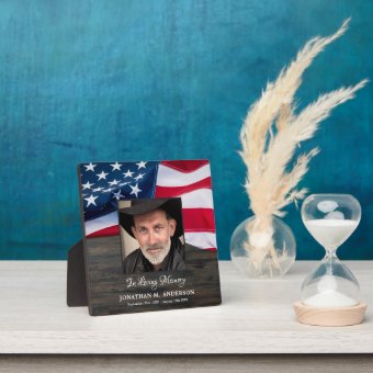 Military Memorial Veteran Photo USA American Flag Plaque | Zazzle
