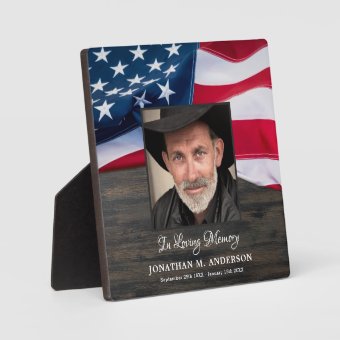 Military Memorial Veteran Photo USA American Flag Plaque | Zazzle