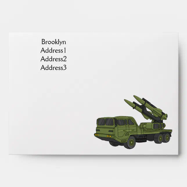 Military missile truck cartoon illustration envelope | Zazzle