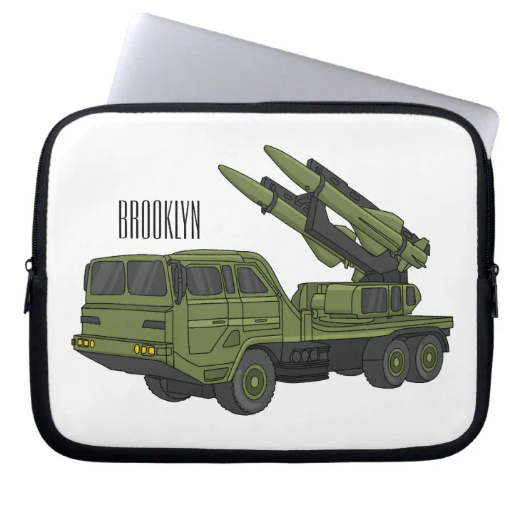 Military missile truck cartoon illustration laptop sleeve | Zazzle