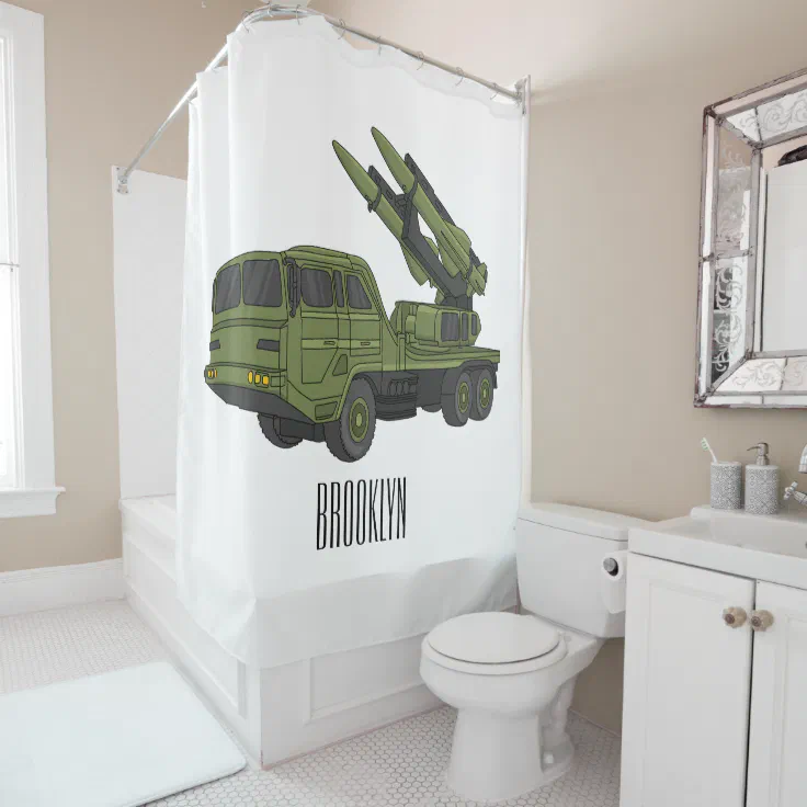 Military missile truck cartoon illustration shower curtain | Zazzle