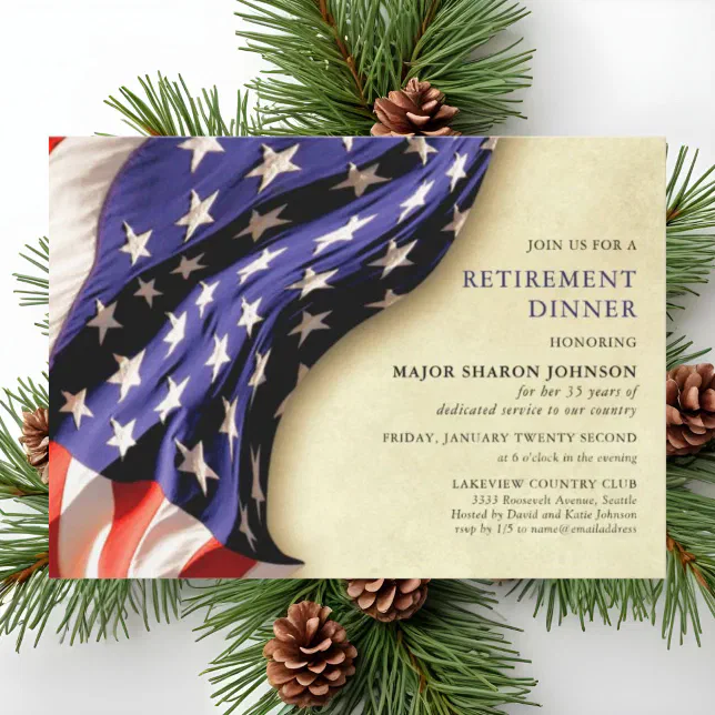 Military Patriotic Red White and Blue Retirement Invitation | Zazzle