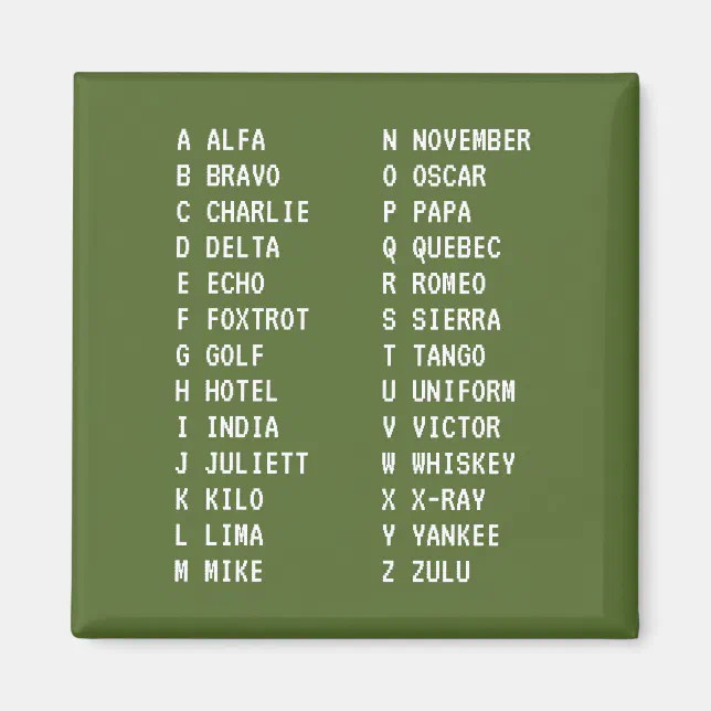 Military Phonetic Alphabet A-Z Aviation Code Chart Magnet | Zazzle