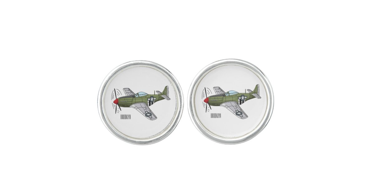 Military plane cartoon illustration cufflinks | Zazzle