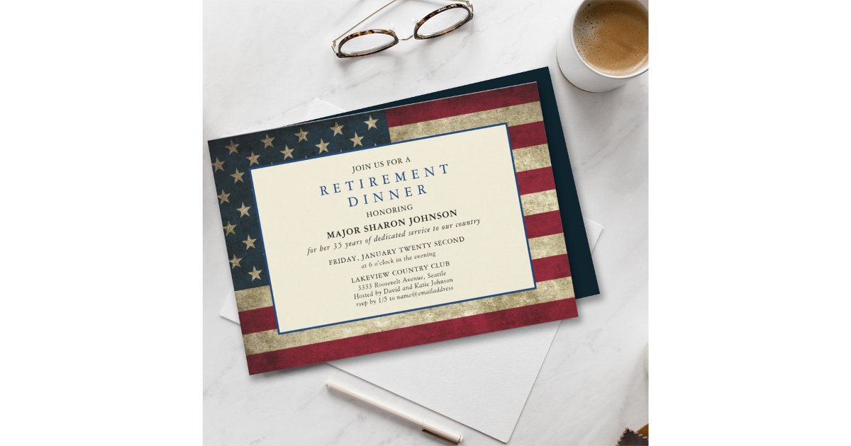 Military Red White and Blue Retirement Invitation | Zazzle
