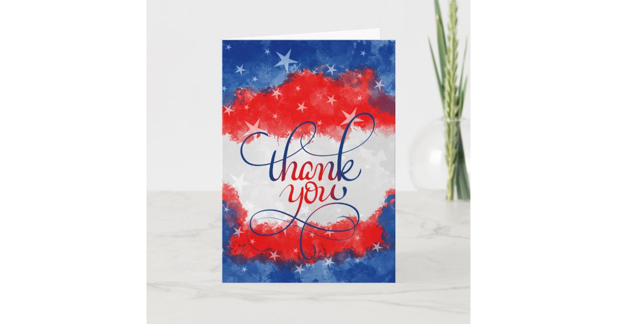 Military Red White and Blue Watercolor Thank You Card | Zazzle