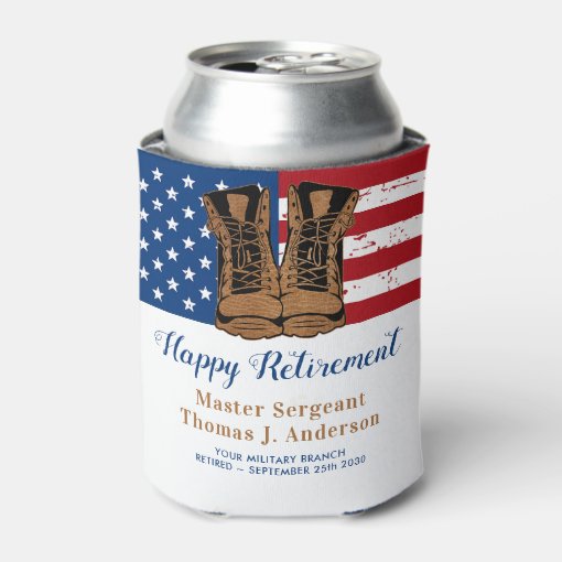 Military Retirement Army American Flag Boots Party Can Cooler | Zazzle