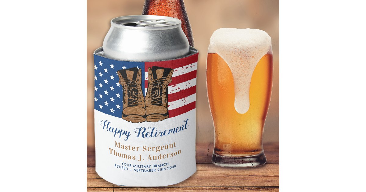 Military Retirement Army American Flag Boots Party Can Cooler | Zazzle