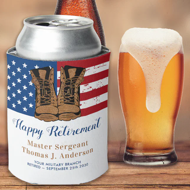 Military Retirement Army American Flag Boots Party Can Cooler | Zazzle