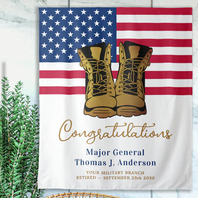 Military Retirement Army Boots USA American Flag Tapestry | Zazzle