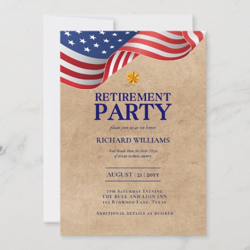 MILITARY RETIREMENT Gold Oak Leaf Colonel US Flag Invitation | Zazzle