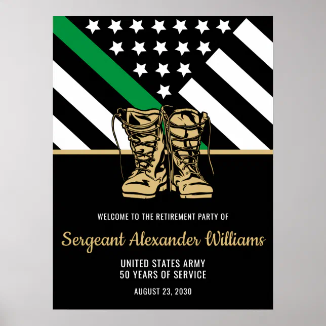 Military Retirement Green Line Flag Patriotic Army Poster | Zazzle