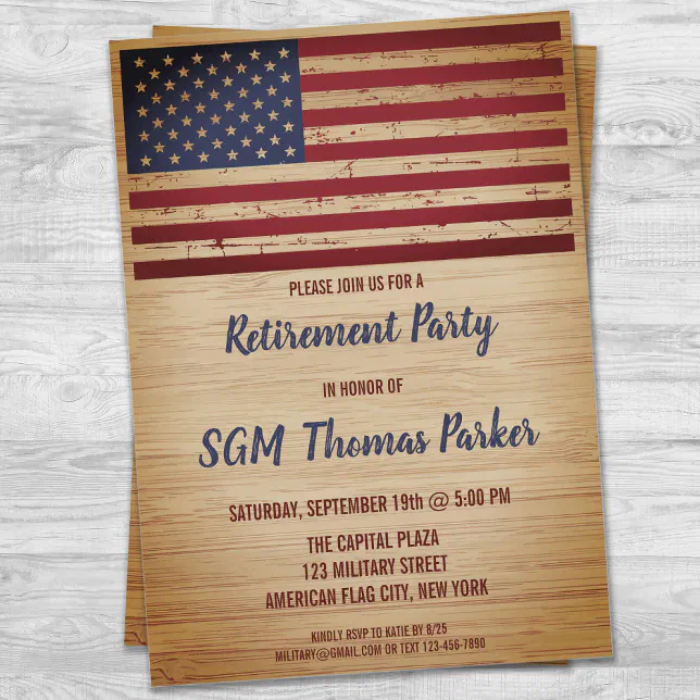 Military Retirement Party American Flag Patriotic Invitation | Zazzle