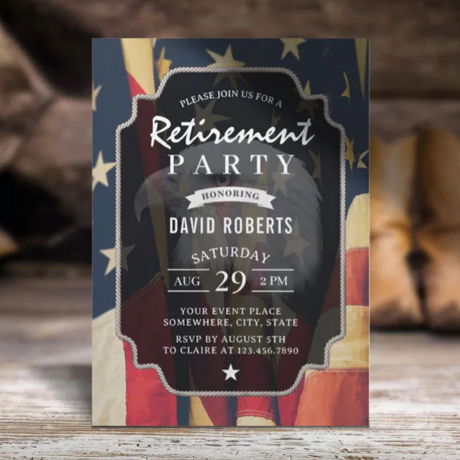 Military Retirement Party Patriotic American Flag Invitation | Zazzle