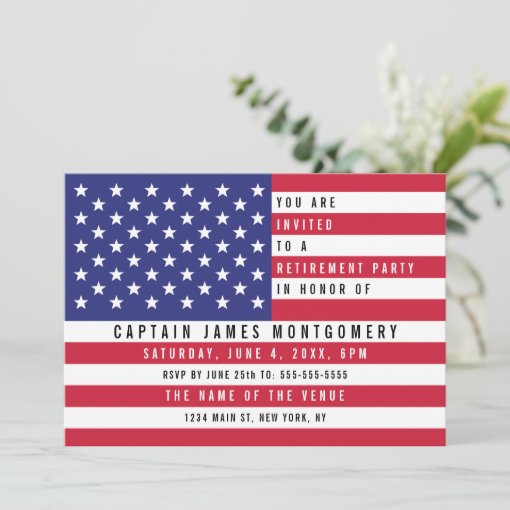 Military Retirement Party Patriotic American Flag Invitation | Zazzle