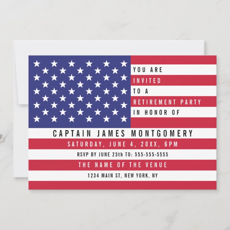 Military Retirement Party Patriotic American Flag Invitation | Zazzle