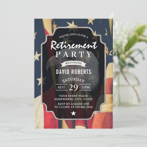 Military Retirement Party Patriotic American Flag Invitation | Zazzle