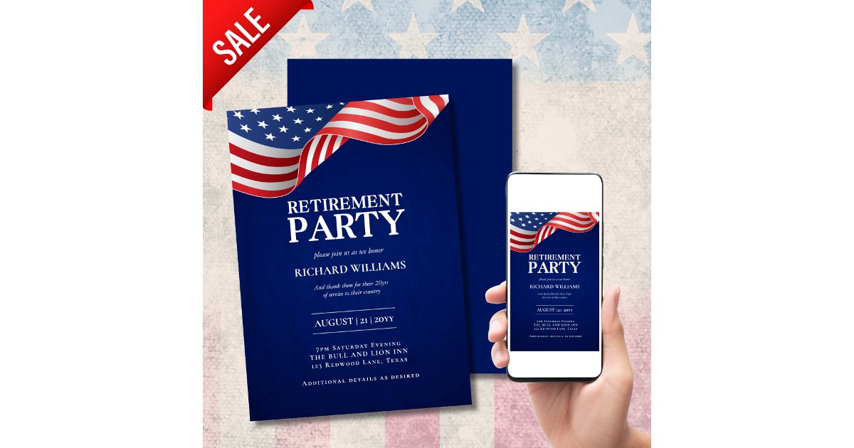 MILITARY RETIREMENT Patriotic US FLAG Template | Zazzle