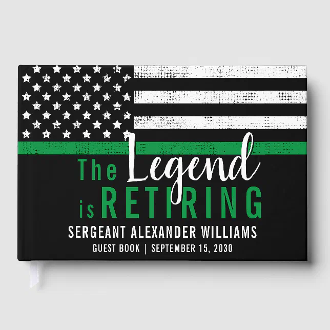Military Retirement Thin Green Line Flag Army Guest Book | Zazzle