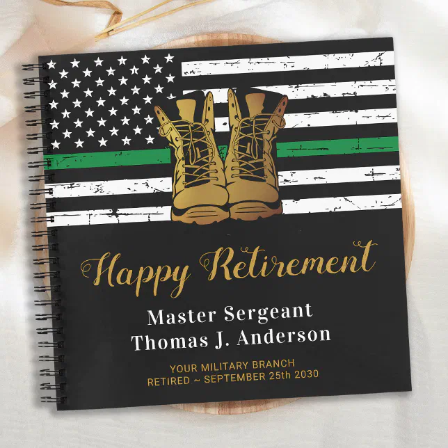 Military Retirement Thin Green Line Flag Guest Notebook | Zazzle