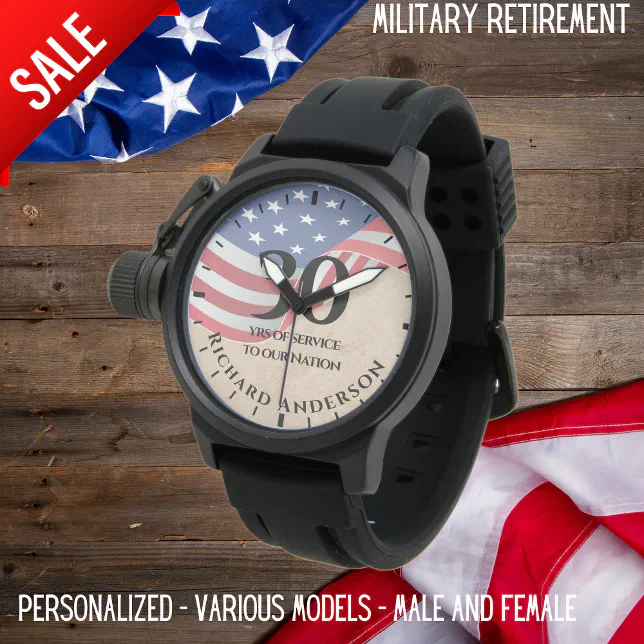 Military Retirement Us Flag Army Navy Airforce Blk Watch | Zazzle