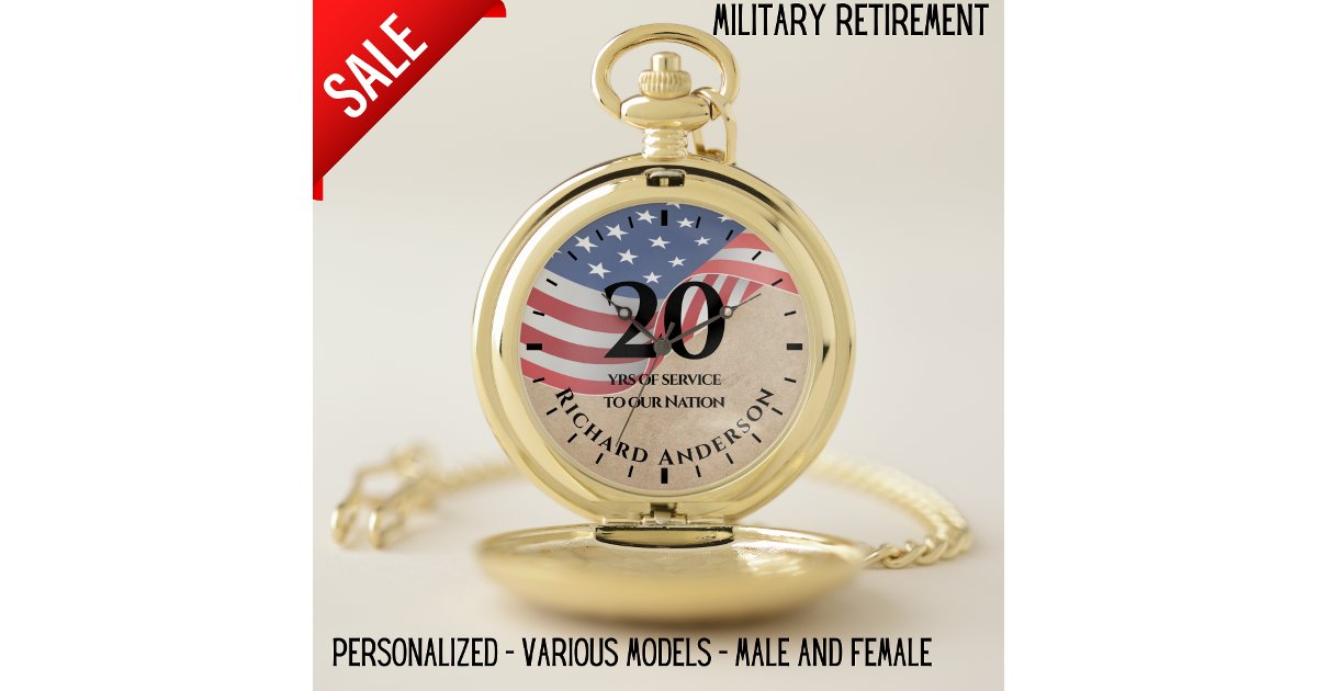 Military Retirement Us Flag Army Navy Airforce Gld Pocket Watch | Zazzle