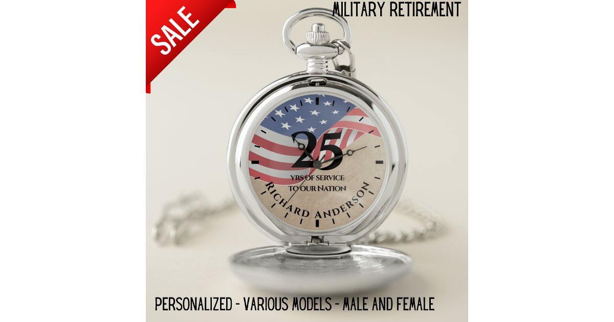 Military Retirement Us Flag Army Navy Airforce Slv Pocket Watch | Zazzle