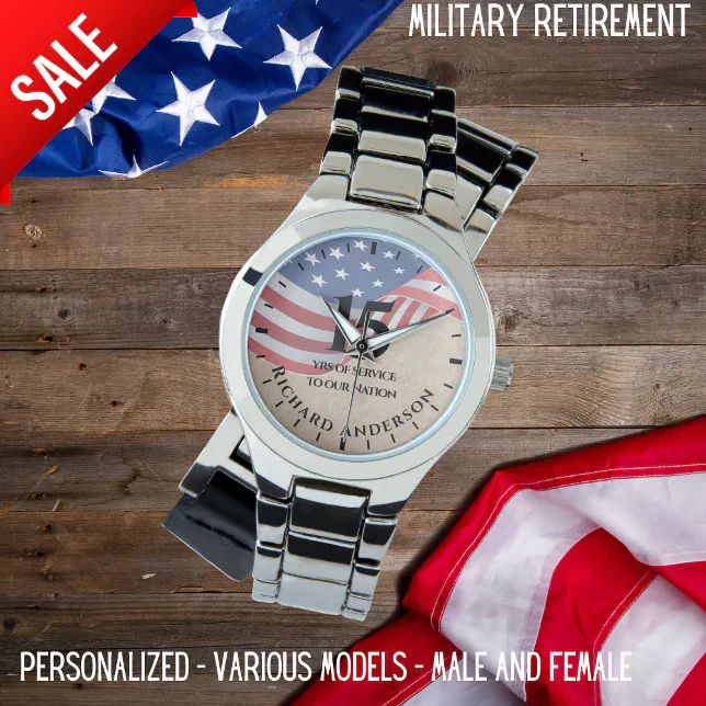 Military Retirement Us Flag Army Navy Airforce Wm Watch | Zazzle
