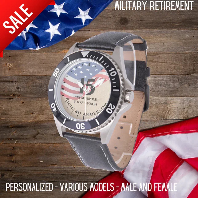 Military Retirement Watch Us Flag Add Text Custom | Zazzle