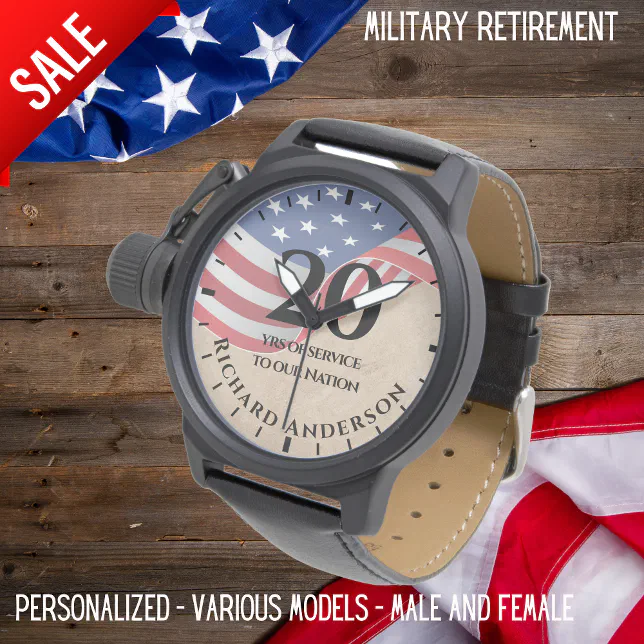 Military Retirement Watch Us Flag Custom Text | Zazzle